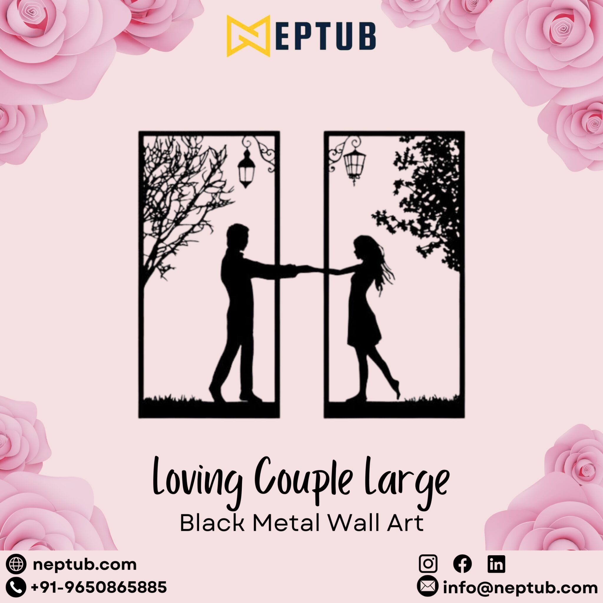 Loving Couple Black Metal Wall Art - Eternal Romanc